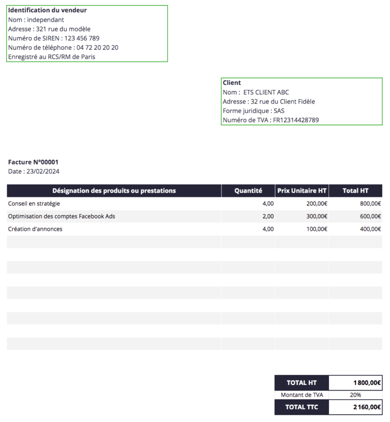 Modèle Facture | 100% GRATUIT | Format Excel ou Word à Télécharger
