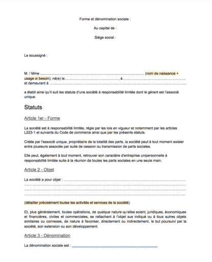 Modèle Statut EURL Gratuit Word [2024]